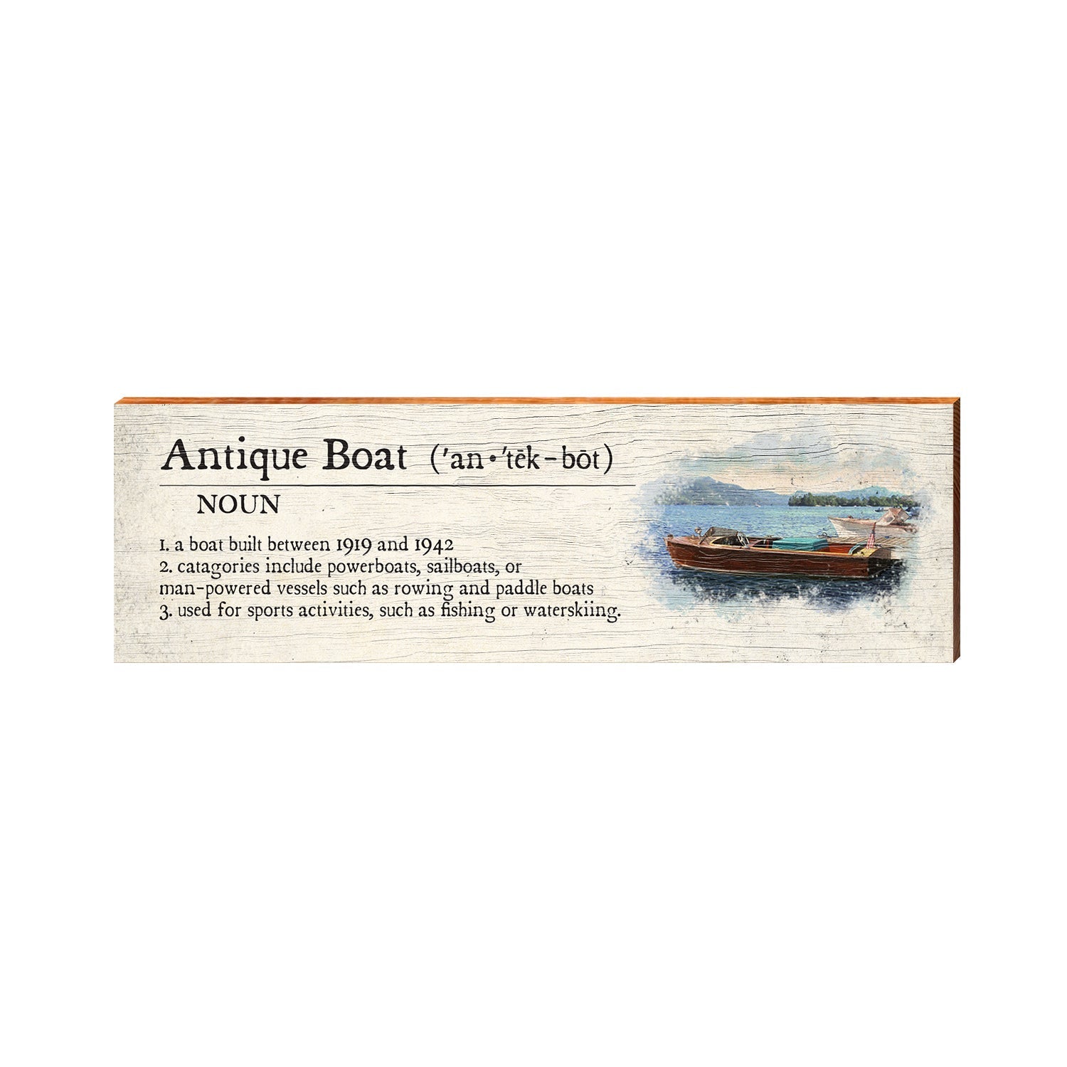 Antique Boat Definition Wooden Sign | Wall Art Print on Real Wood | La