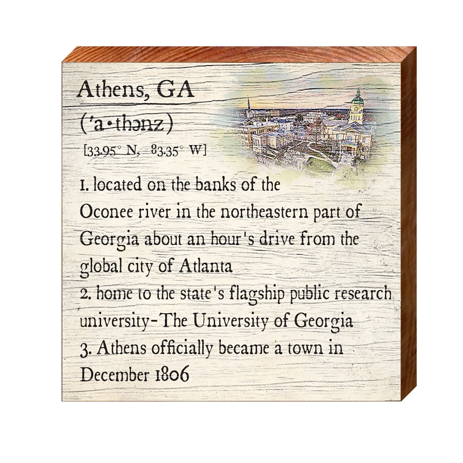 Athens, Georgia Definition Wooden Sign | Wall Art Print on Real Wood