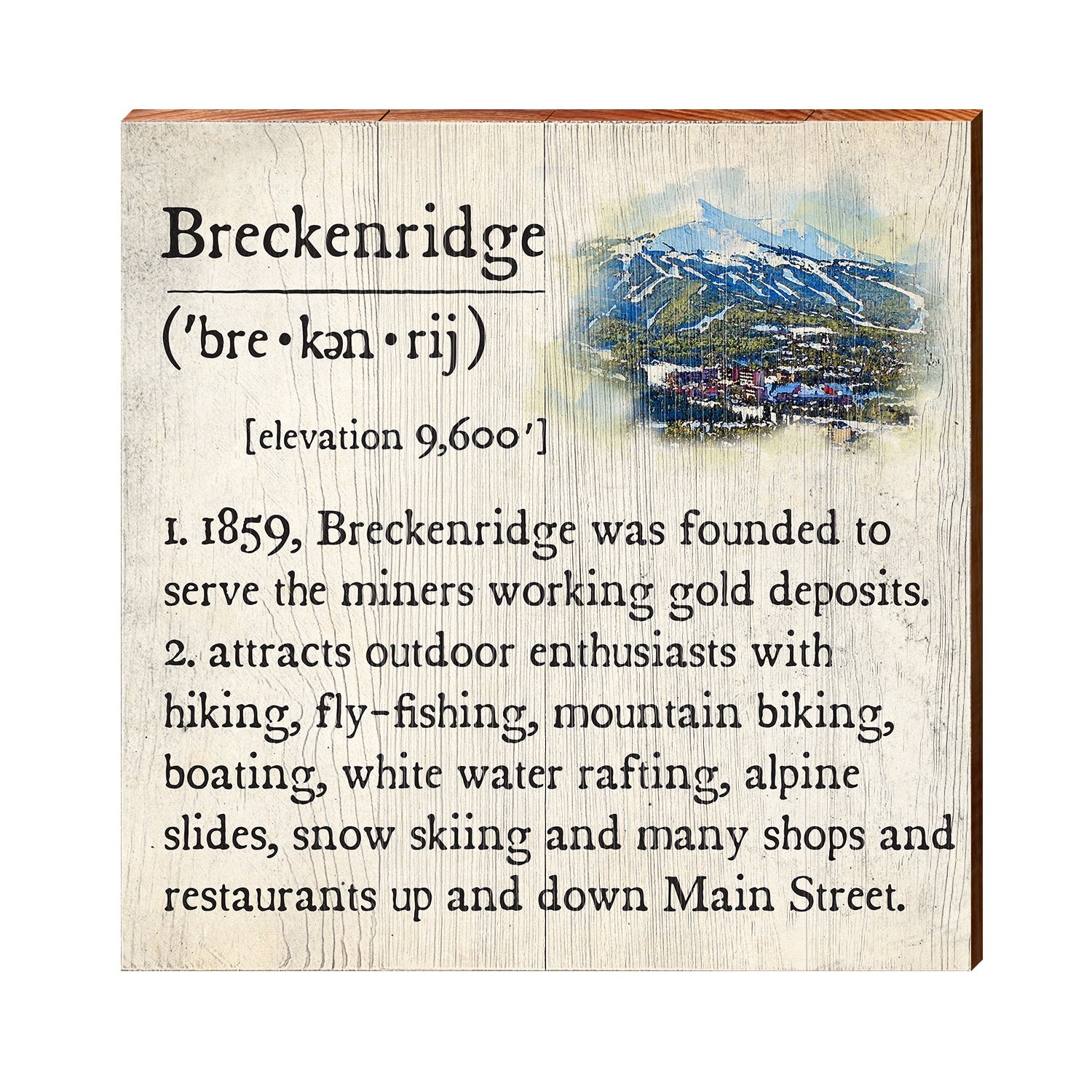 Breckenridge, Colorado Definition Wooden Sign | Wall Art Print on Real