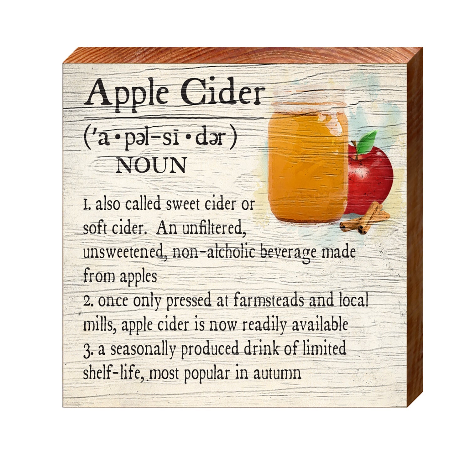 Apple Cider Definition Wooden Sign | Wall Art Print on Real Wood | Hom