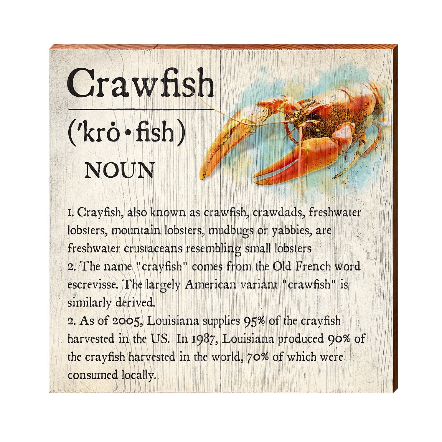 Crawfish Definition Wooden Sign | Wall Art Print on Real Wood