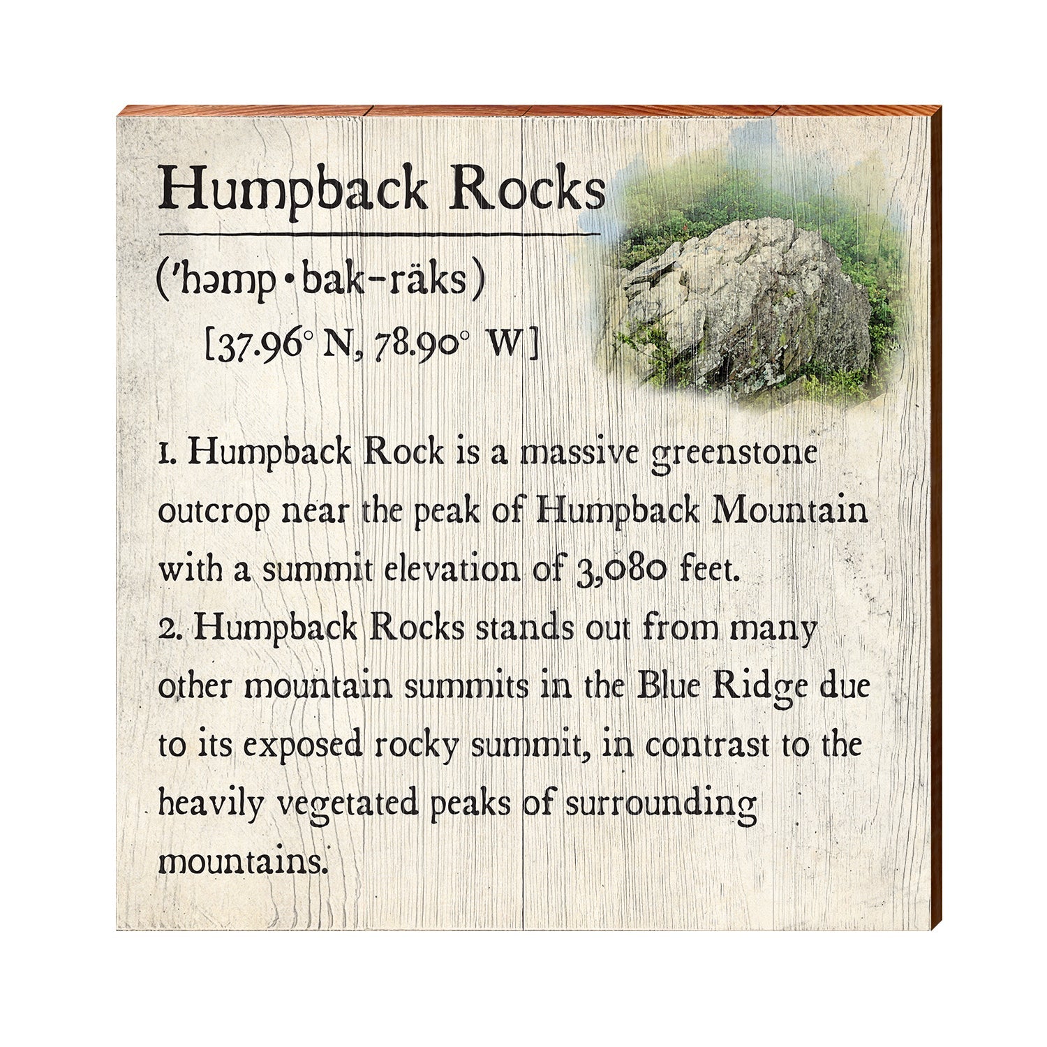 Humpback Rocks Definition Wooden Sign | Wall Art Print on Real Wood