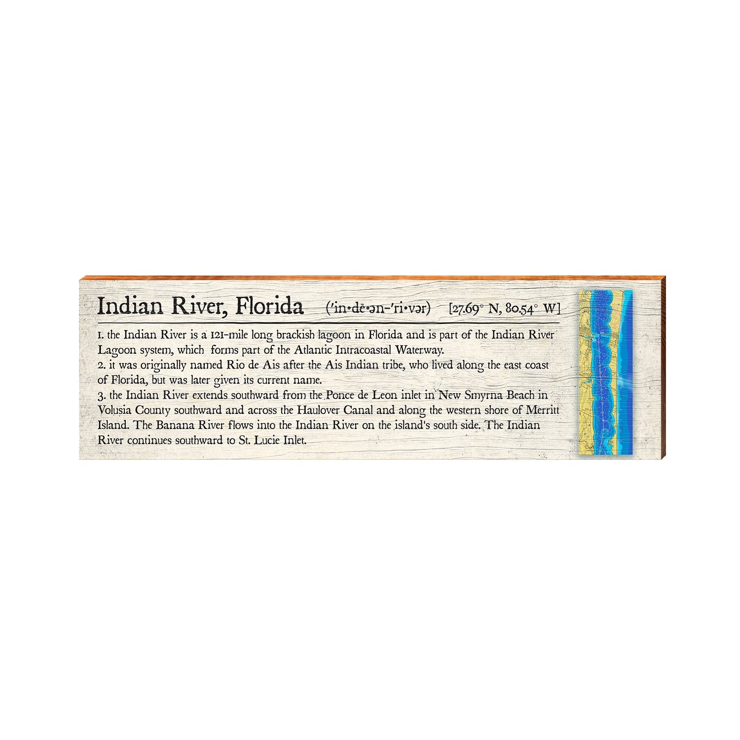 Indian River, Florida Definition Wooden Sign | Wall Art Print on Real