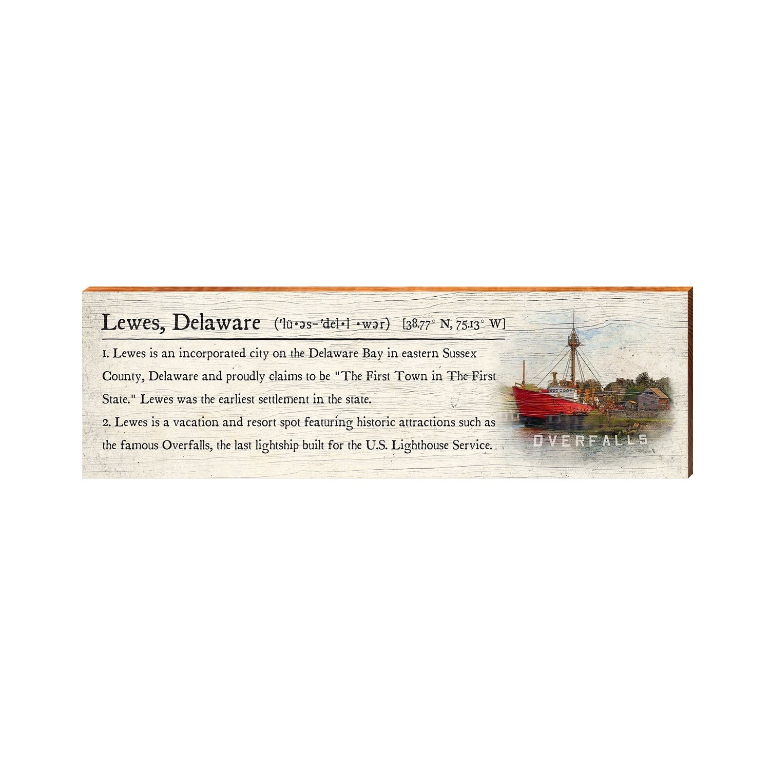 Lewes, Delaware Definition Wooden Sign | Wall Art Print on Real Wood