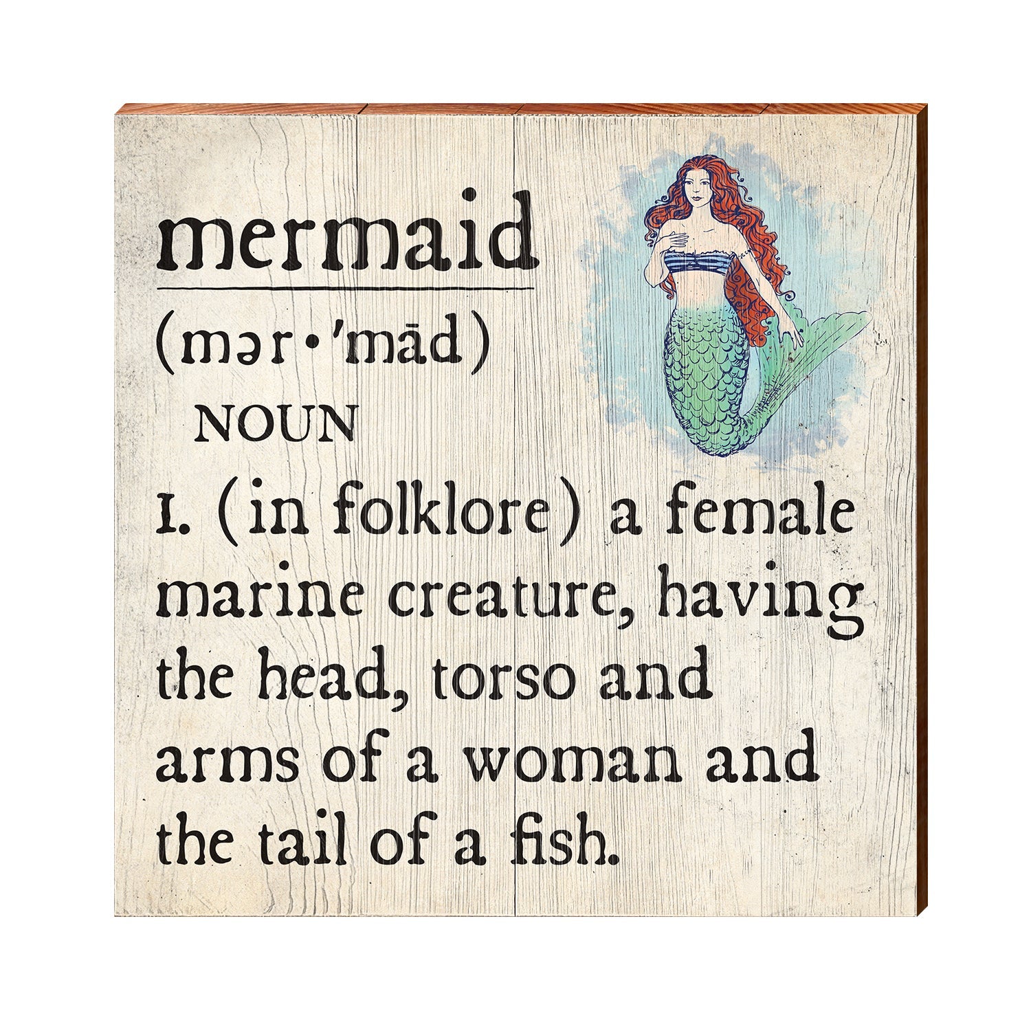 Mermaid Definition Wooden Sign | Wall Art Print on Real Wood | Coastal