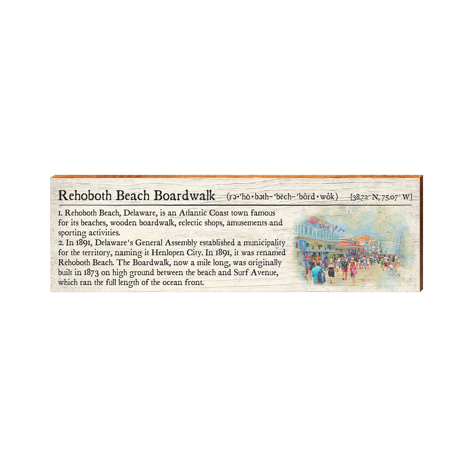 Rehoboth Beach Boardwalk, Delaware Definition Wooden Sign | Wall Art P