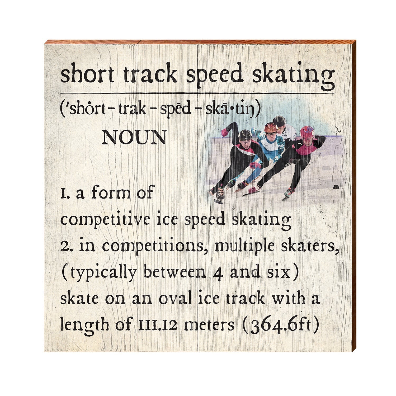 Short Track Speed Skating Definition Wooden Sign | Wall Art Print on R