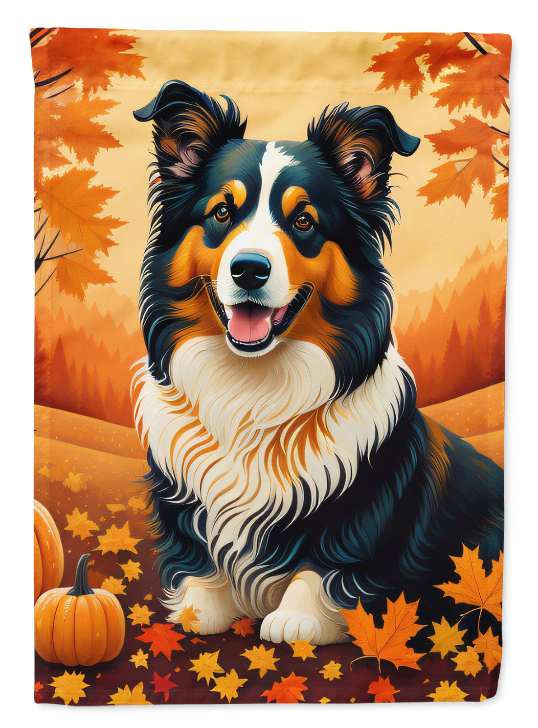 Collie Fall Garden Flag – Dog Surrounded by Pumpkins & Autumn Leaves