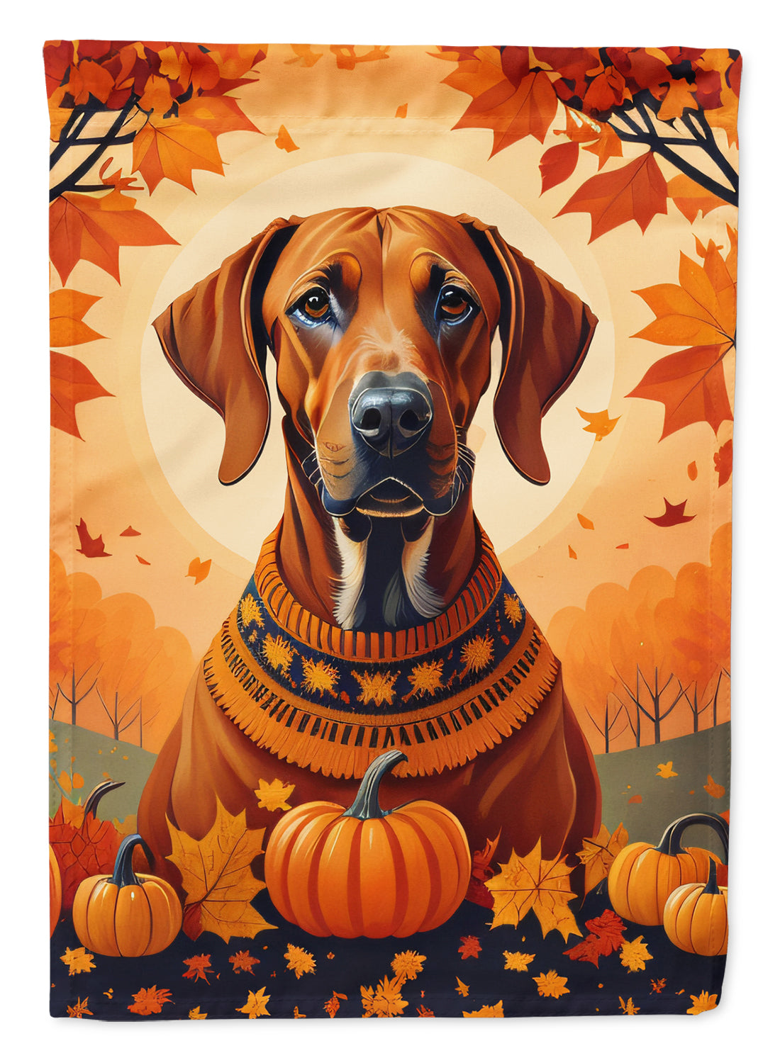 Rhodesian Ridgeback Fall Garden Flag – Dog Surrounded by Pumpkins & Au