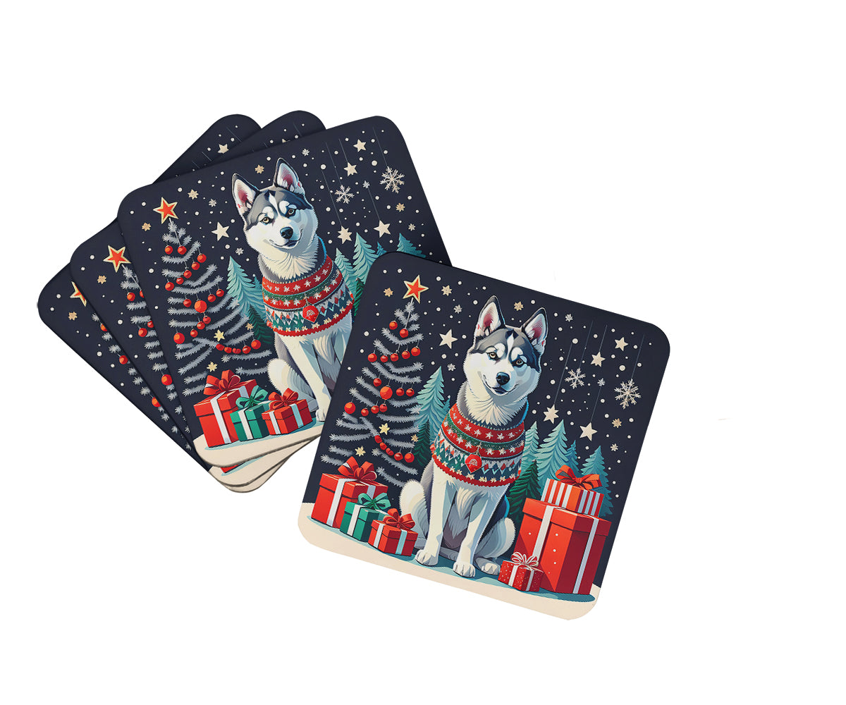 Siberian Husky Christmas Coasters - Set of 4 Lightweight Foam, Absorbe