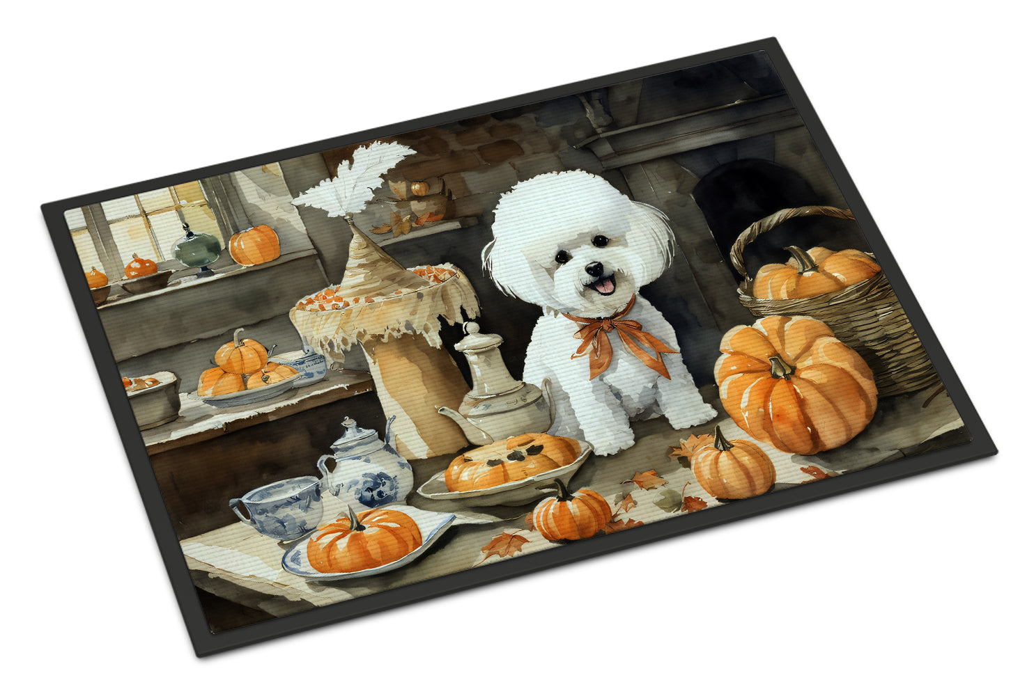 Bichon Frise Fall Kitchen Pumpkins Doormat - 24x36 Decorative Floor Ma