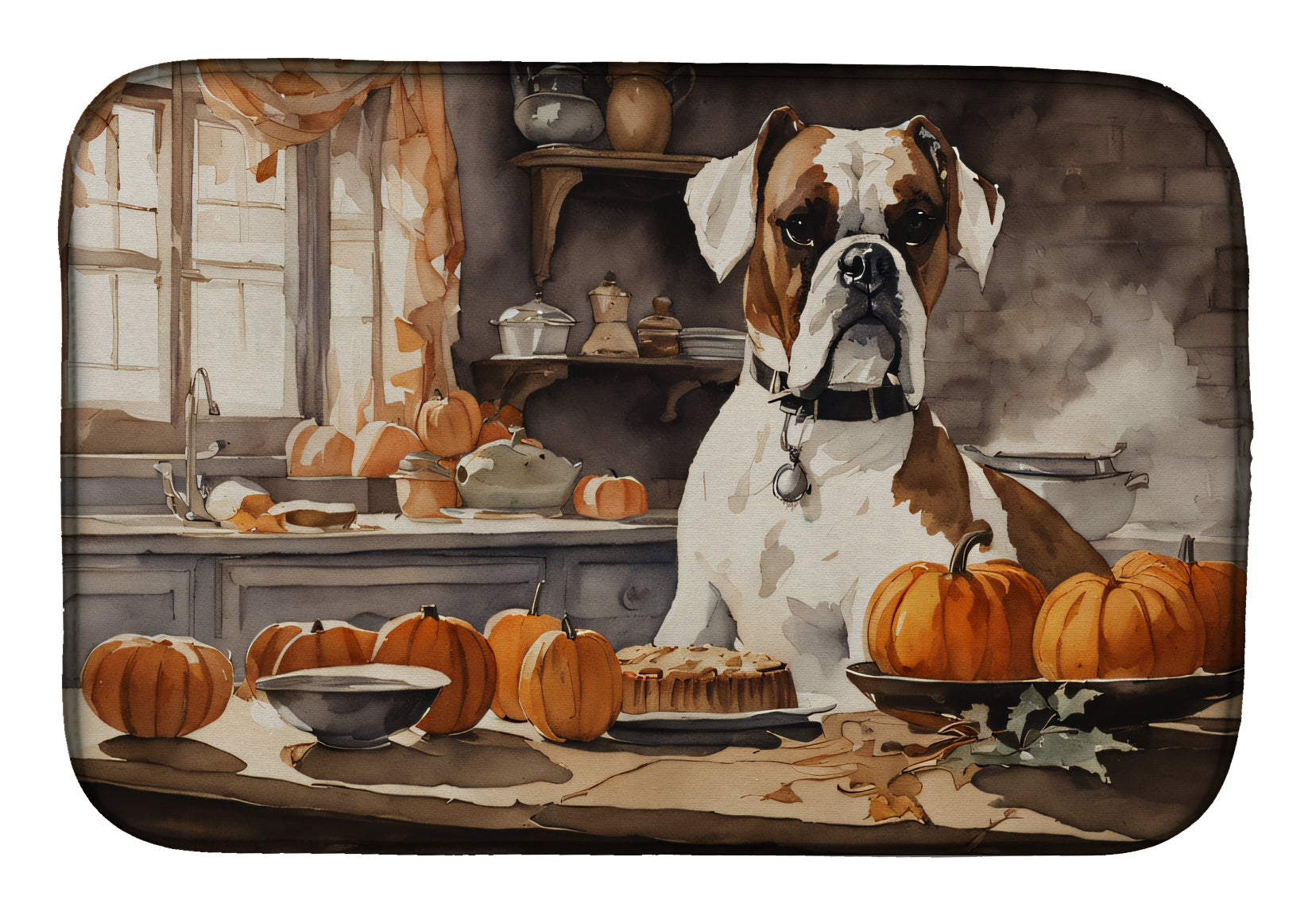 Boxer Fall Kitchen Pumpkins Dish Drying Mat