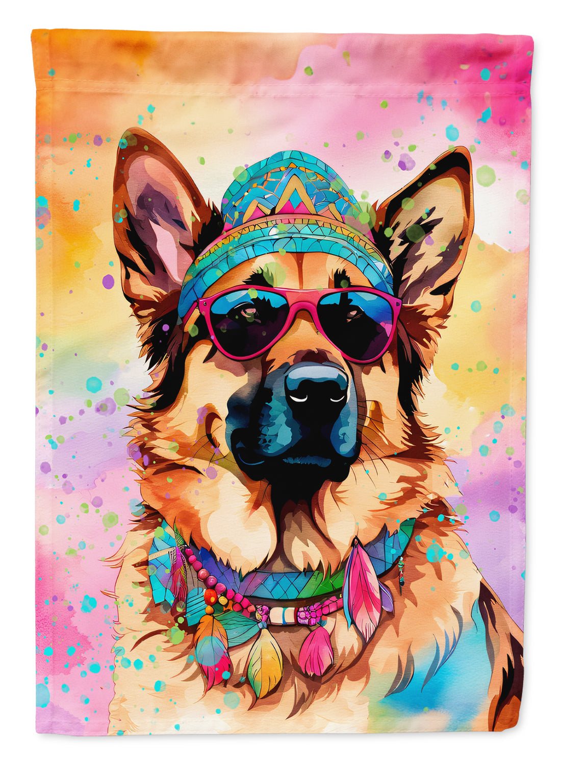 German Shepherd Hippie Dawg Garden Flag – Retro Dog with Sunglasses