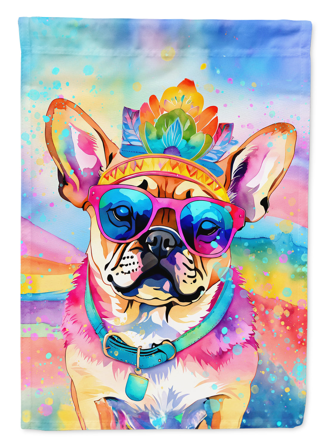 Pug Hippie Dawg Garden Flag – Retro Dog with Sunglasses & Multicolored