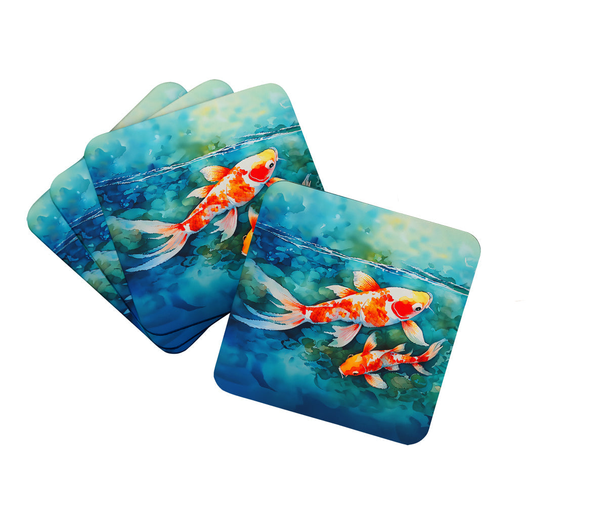 Koi Fish Coasters - Set of 4 Lightweight Foam, Absorbent Drink Coaster