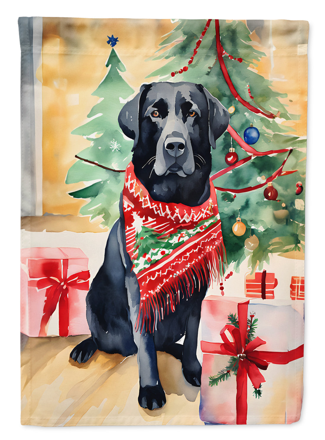 Black Labrador Retriever Christmas Garden Flag – Cozy Dog Holiday Deco