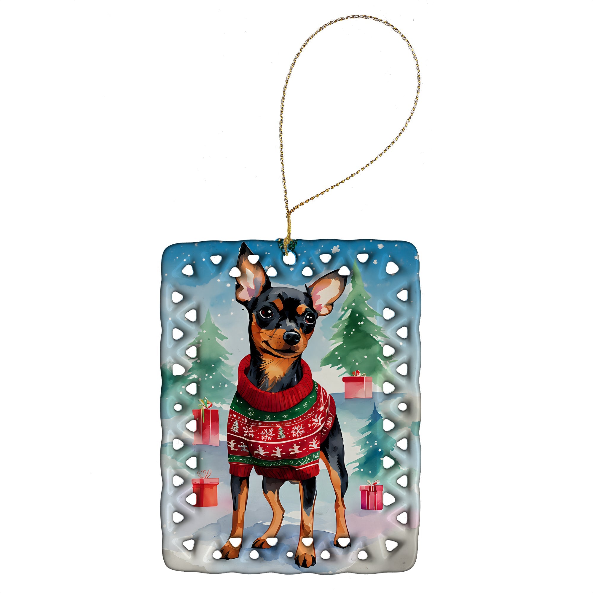 Miniature Pinscher Christmas Porcelain Ornament