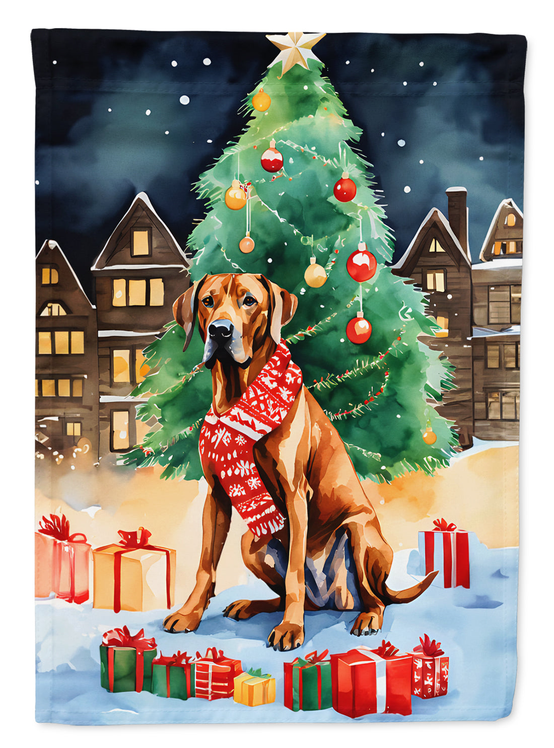 Rhodesian Ridgeback Christmas Garden Flag – Cozy Dog Holiday Decor wit