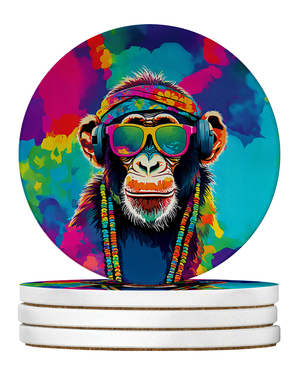 Hippie Animal Chimpanzee Large Sandstone Coasters Pack of 4