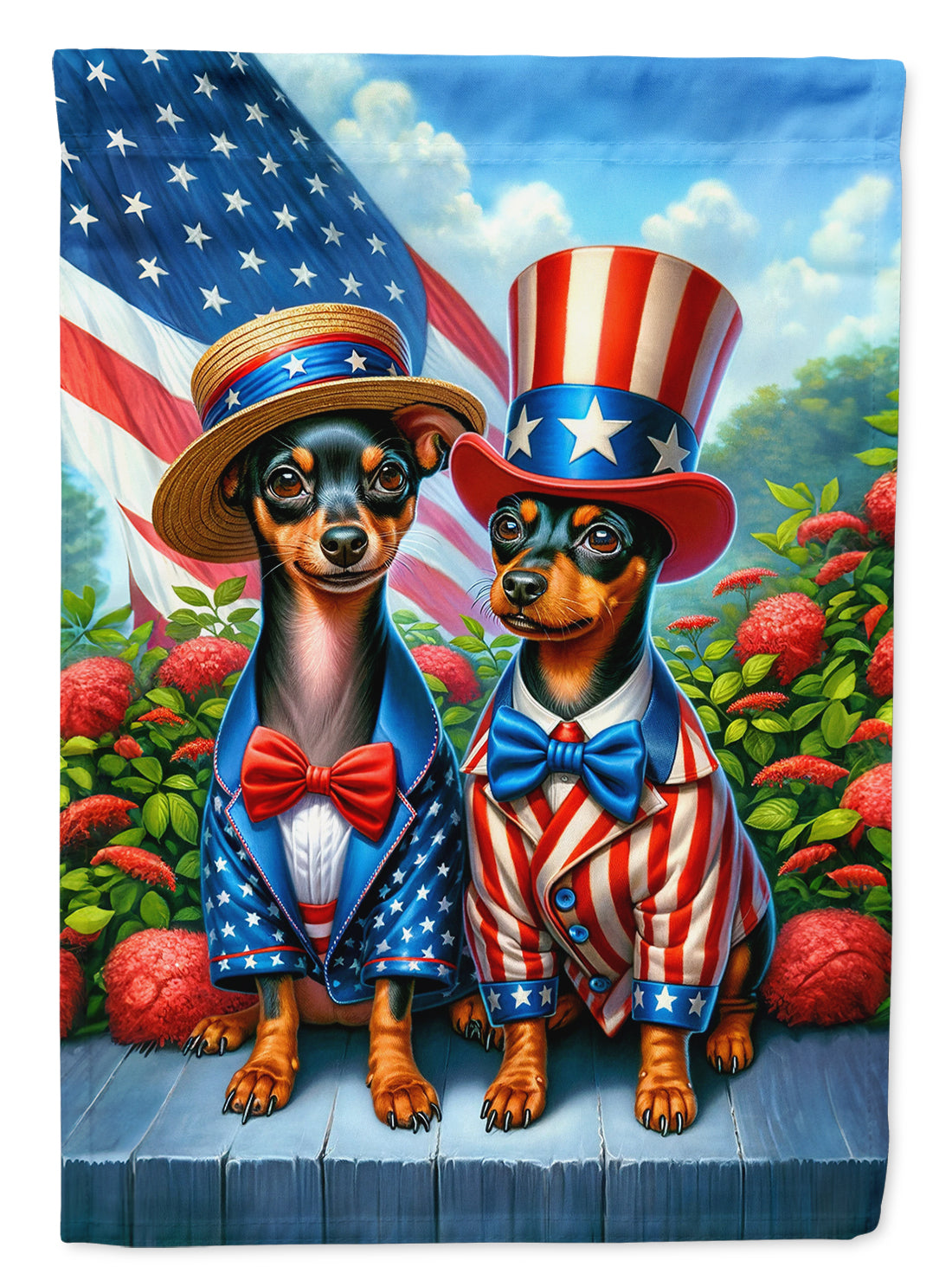 All American Miniature Pinscher Garden Flag – Dogs with American Flag
