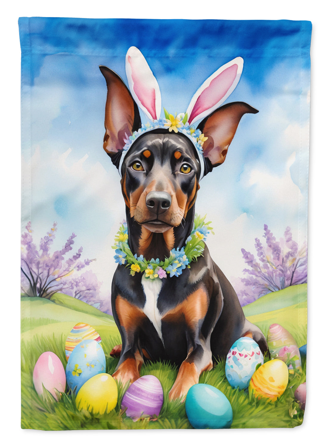 Doberman Pinscher Easter Garden Flag - Easter Egg Hunt - Dog-Themed Sp