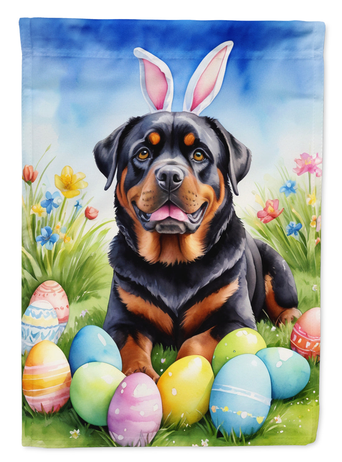Rottweiler Easter Garden Flag - Easter Egg Hunt - Dog-Themed Spring Ya