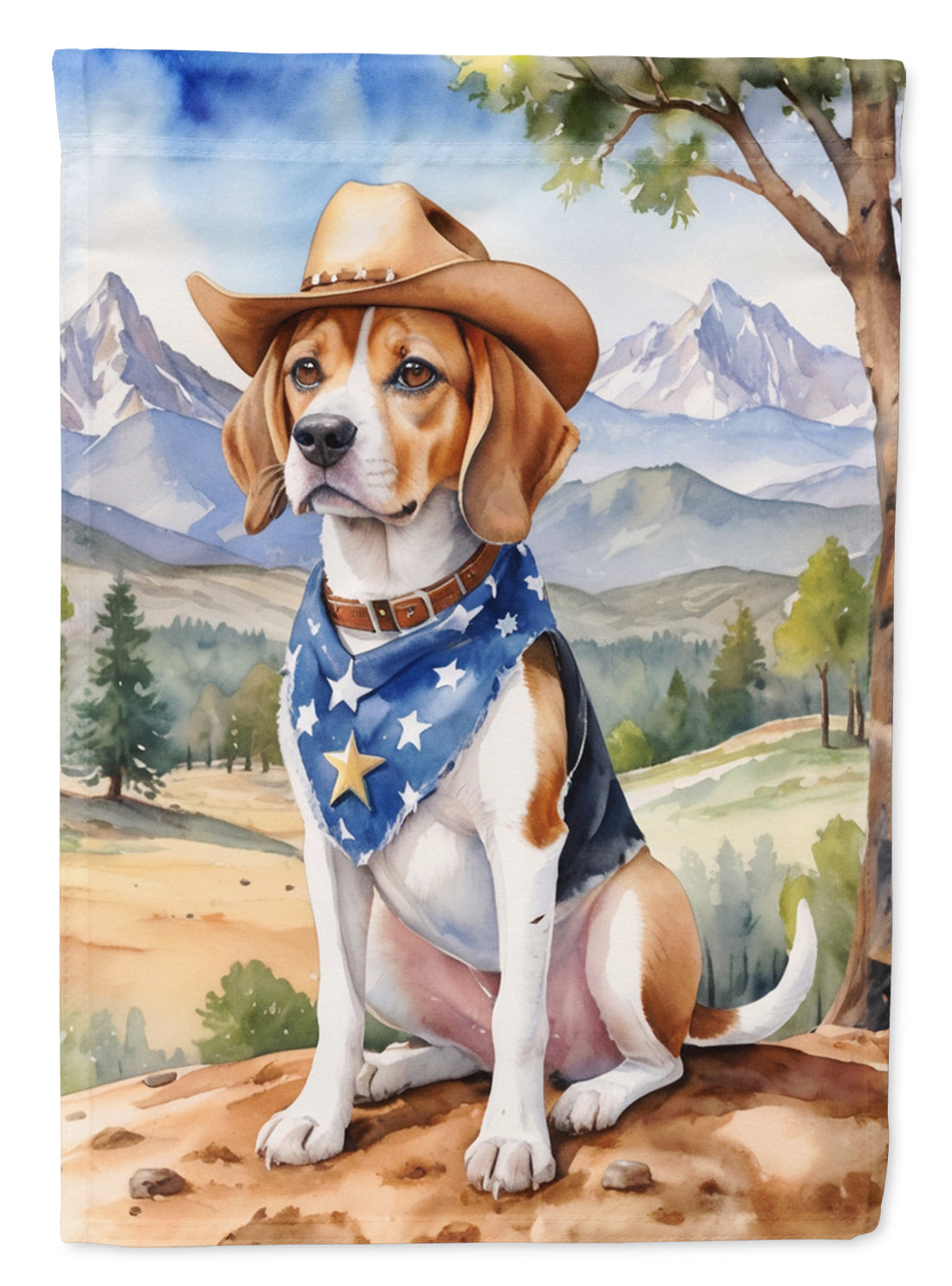 Beagle Cowboy Welcome Garden Flag – Western Dog Yard Decor with Mounta
