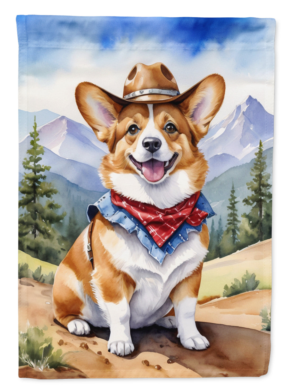 Corgi Cowboy Welcome Garden Flag – Western Dog Yard Decor with Mountai