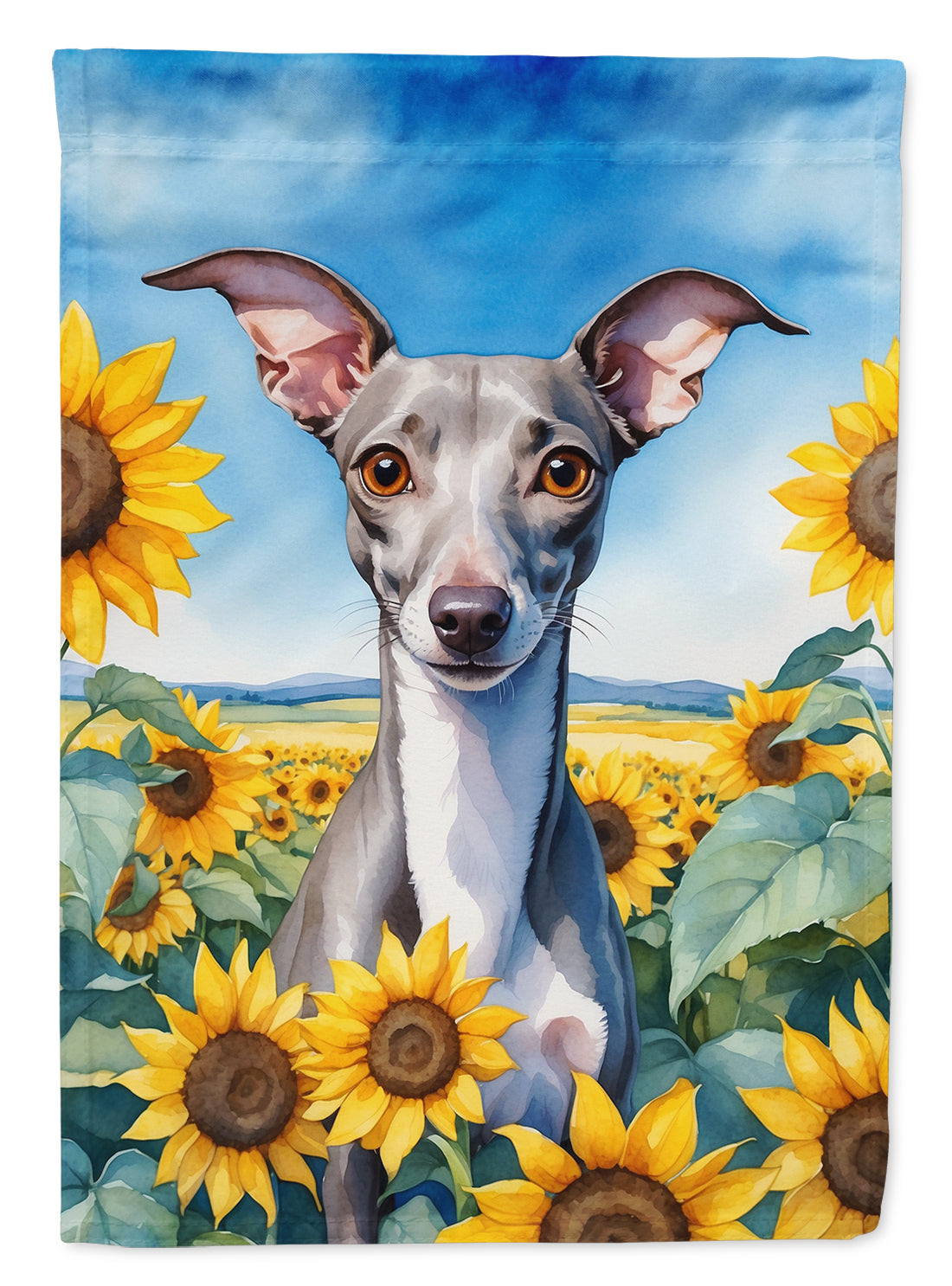 Italian Greyhound in Sunflowers Garden Flag – Bright Dog-Themed Yard D