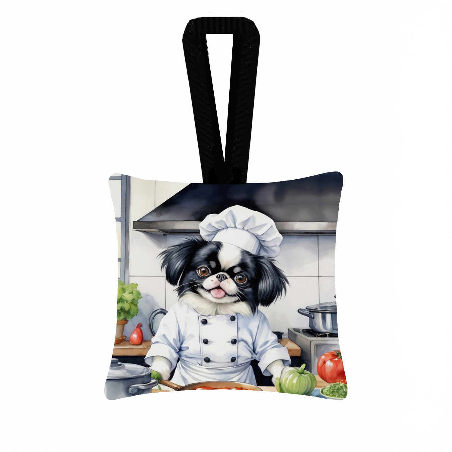 Japanese Chin The Chef Hanging Square Fabric Ornament 3.5 × 3.5