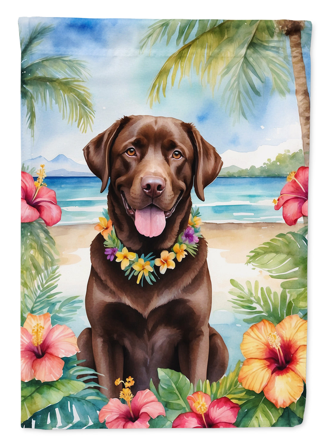Chocolate Labrador Retriever Luau Garden Flag – Tropical Dog Decor wit