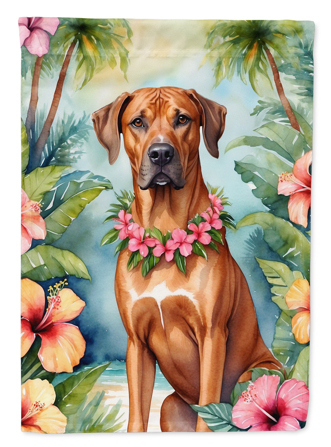 Rhodesian Ridgeback Luau Garden Flag – Tropical Dog Decor with Hibiscu