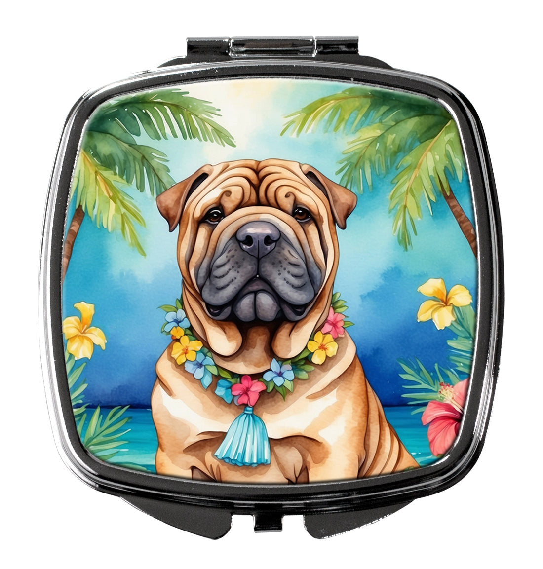 Shar Pei Luau Compact Mirror – Stylish Purse Mirror with Artistic Cove