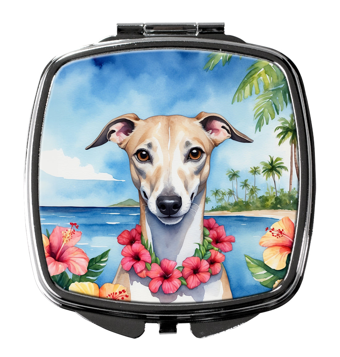 Whippet Luau Compact Mirror – Stylish Purse Mirror with Artistic Cover