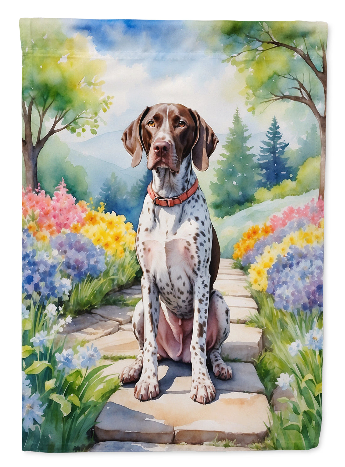German Shorthaired Pointer Spring Path Garden Flag – Dog-Themed Floral