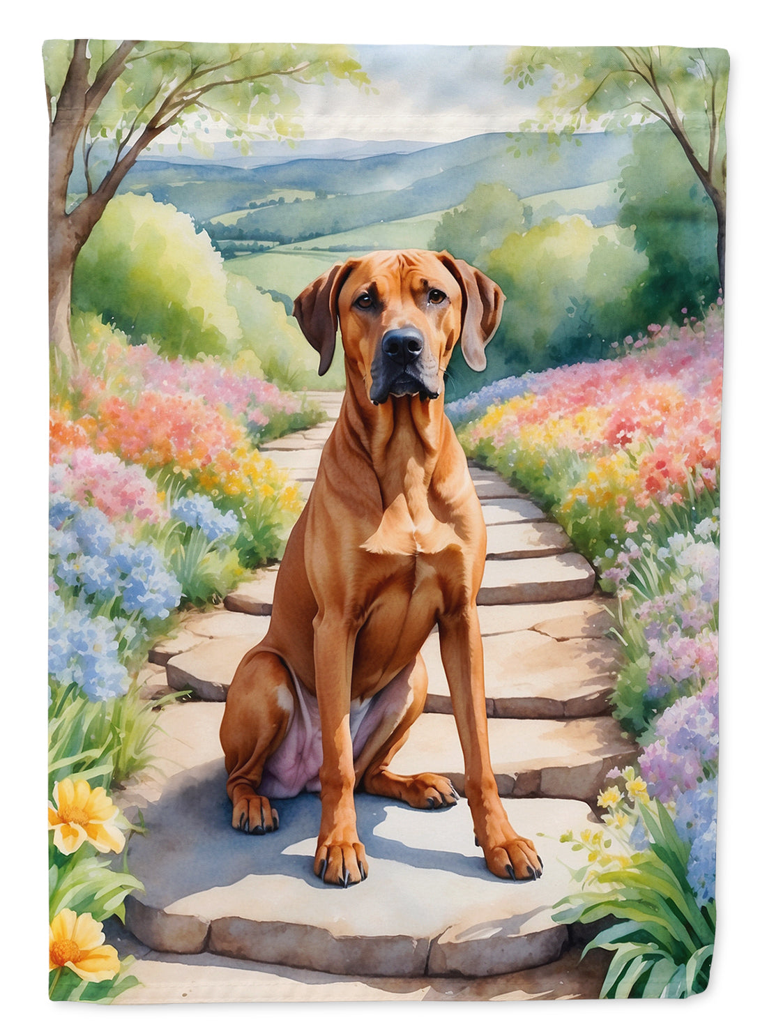 Rhodesian Ridgeback Spring Path Garden Flag – Dog-Themed Floral Outdoo