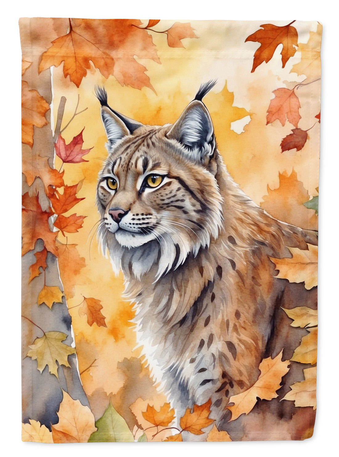 Highlander Lynx Fall Garden Flag - Cat in Fall Leaves - Cat-Themed Sea