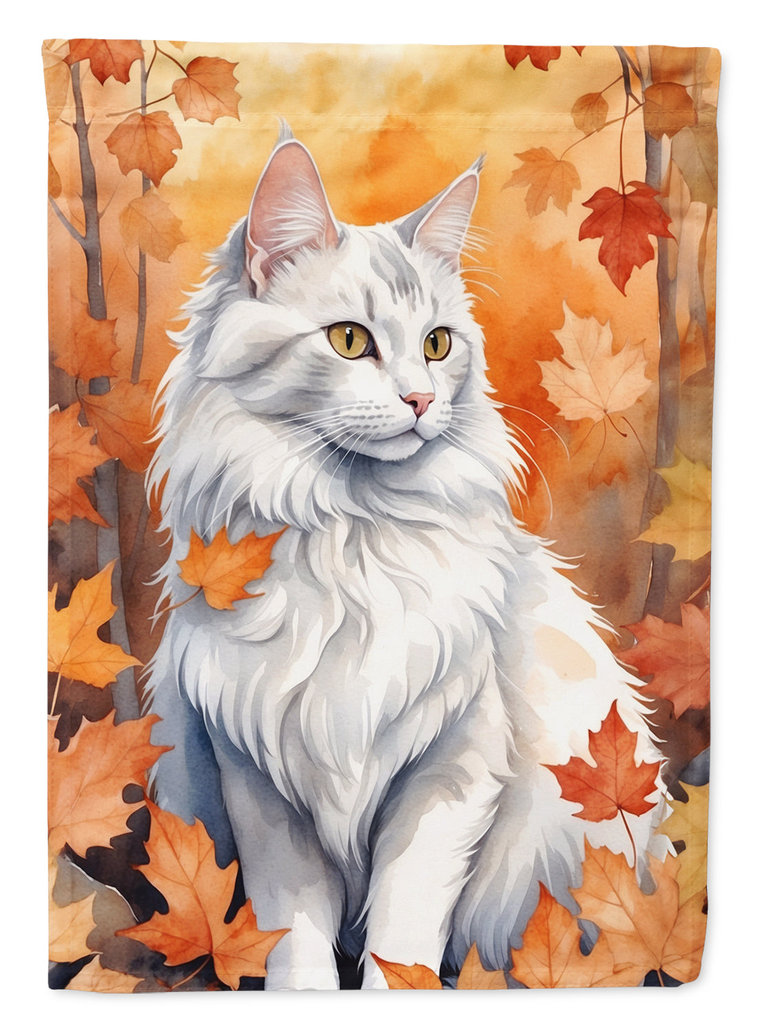 Turkish Angora Cat Fall Garden Flag - Cat in Fall Leaves - Cat-Themed