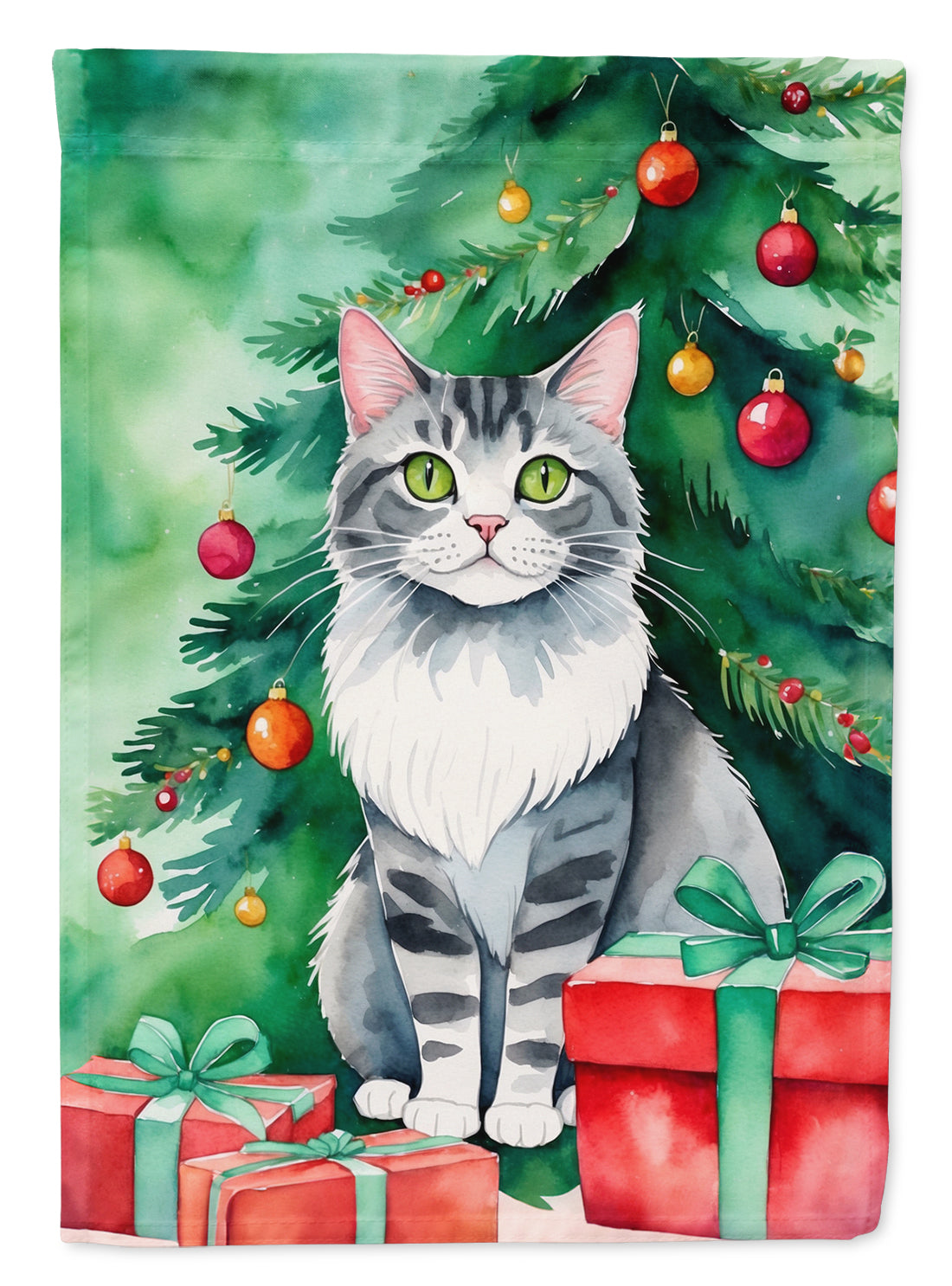 Foldex Exotic Fold Christmas Garden Flag - Cat by the Christmas Tree