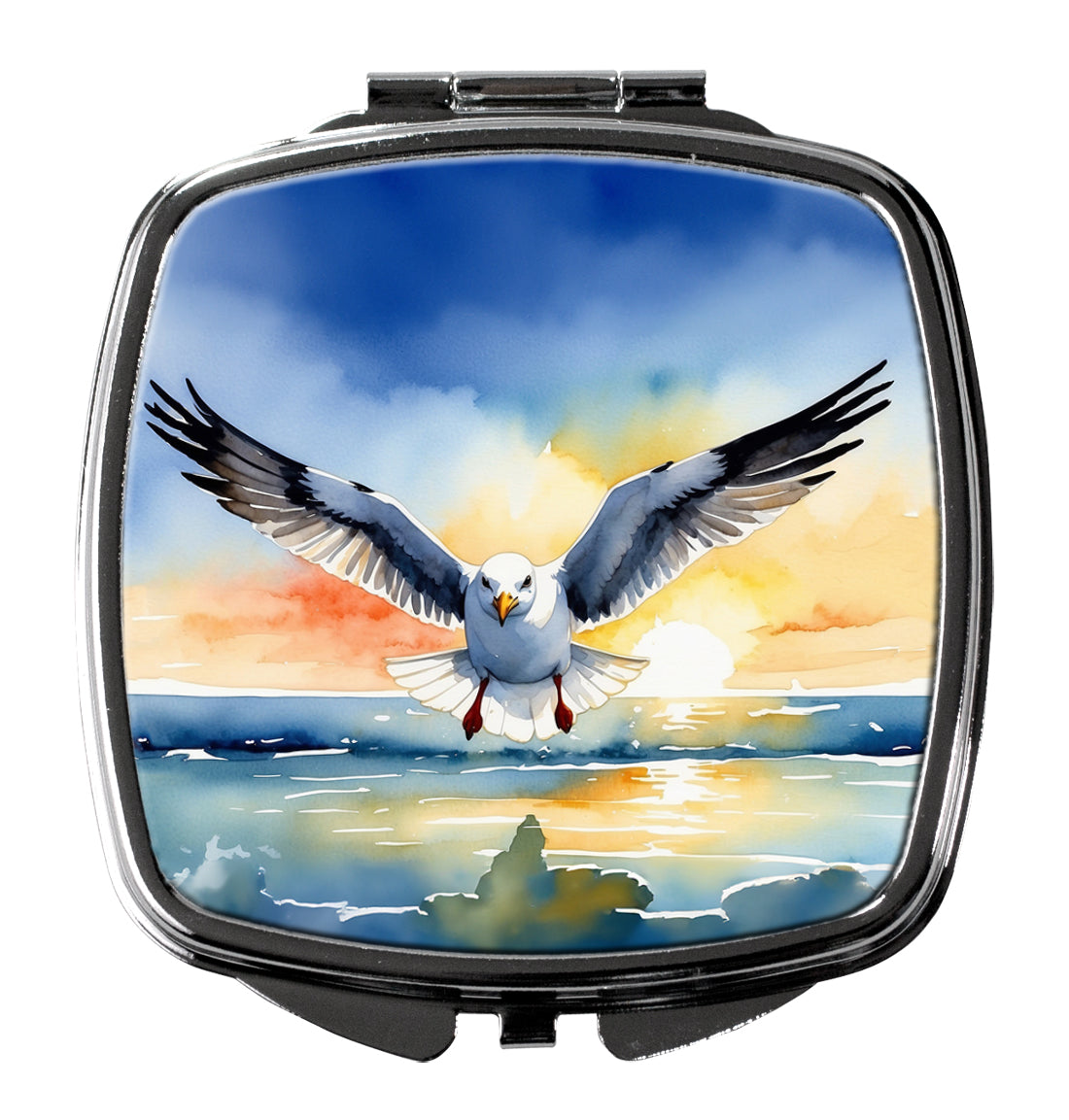 Gull Flying Low Compact Mirror – Stylish Purse Mirror with Artistic Co