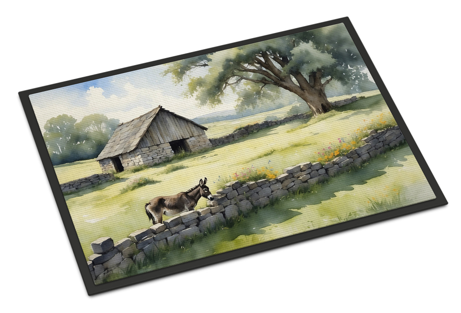 Donkey by the Stone Wall Doormat-24x36 Indoor / Outdoor Rug | Made in