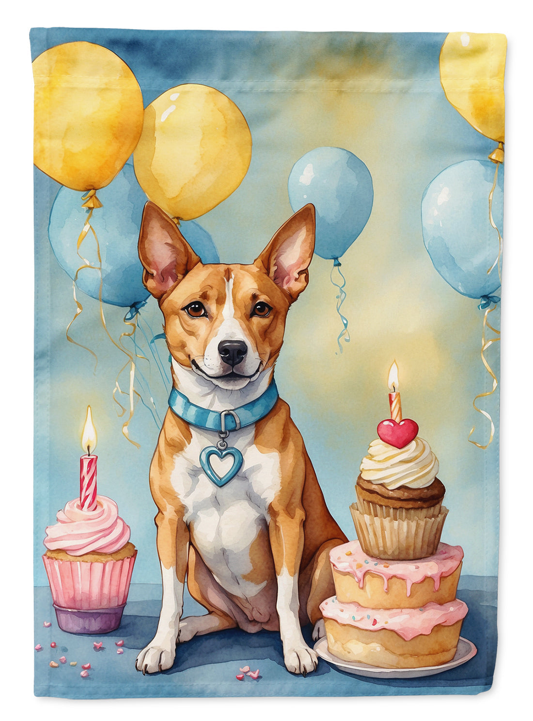 Basenji Happy Birthday Garden Flag – Dog Birthday Cupcake Yard Decor w