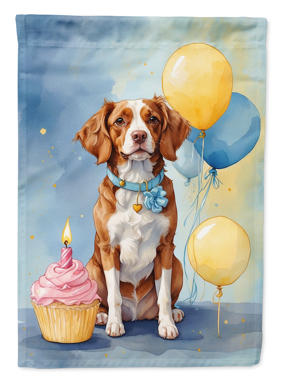 Brittany Spaniel Happy Birthday Garden Flag –Dog Birthday Cupcake Yard