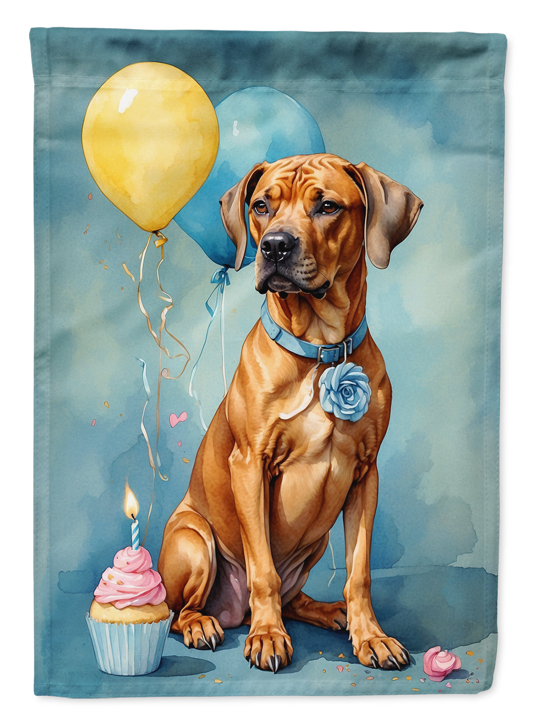 Rhodesian Ridgeback Happy Birthday Garden Flag –Dog Birthday Cupcake Y