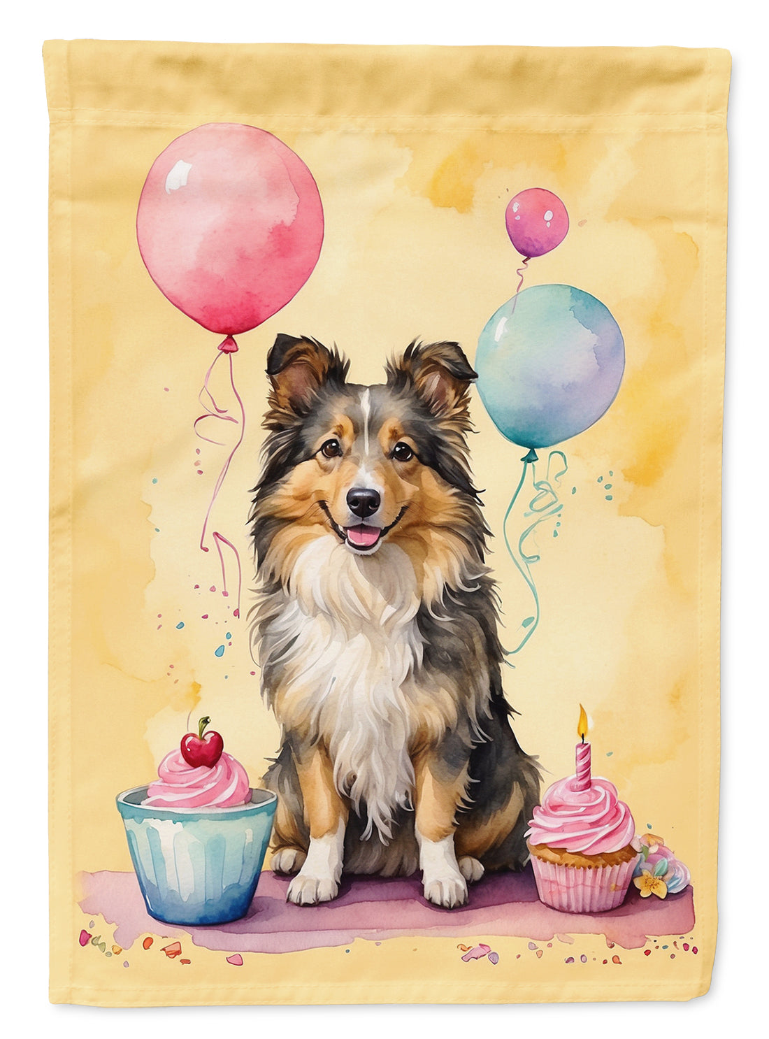 Sheltie Happy Birthday House Flag