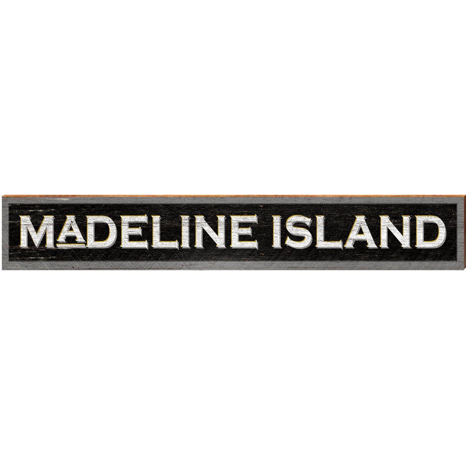 Madeline Island Black Sign | Wall Art Print on Real Wood