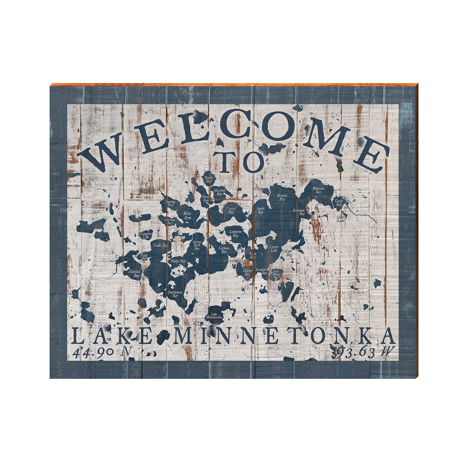 Lake Minnetonka, Minnesota Wooden Welcome Sign Map | Wall Art Print on