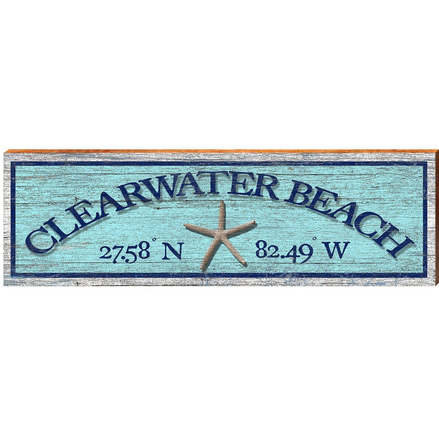 Clearwater Beach Starfish Blue Latitude Longitude | Wall Art Print on