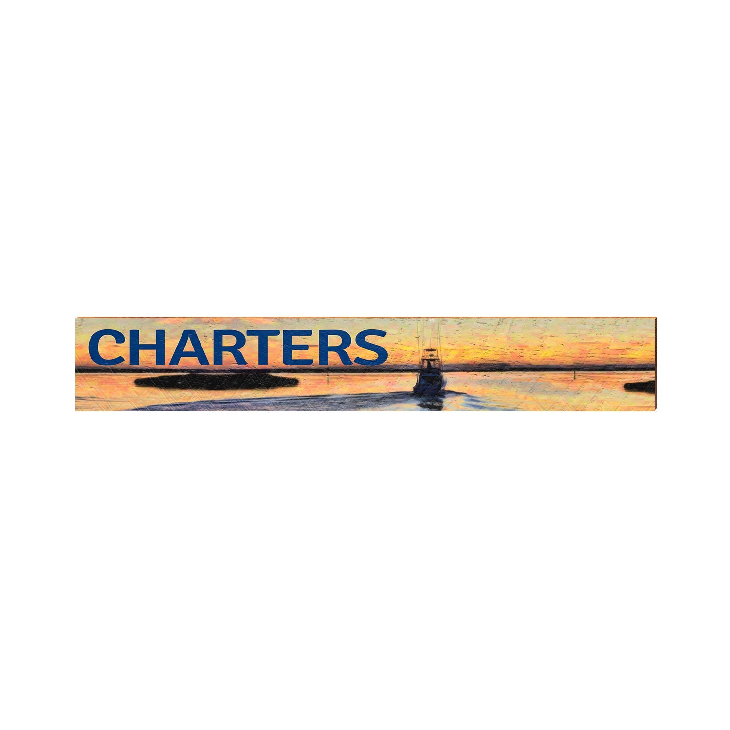 Charters Sunset Fishing Boat Sign | Real Wood Art Print