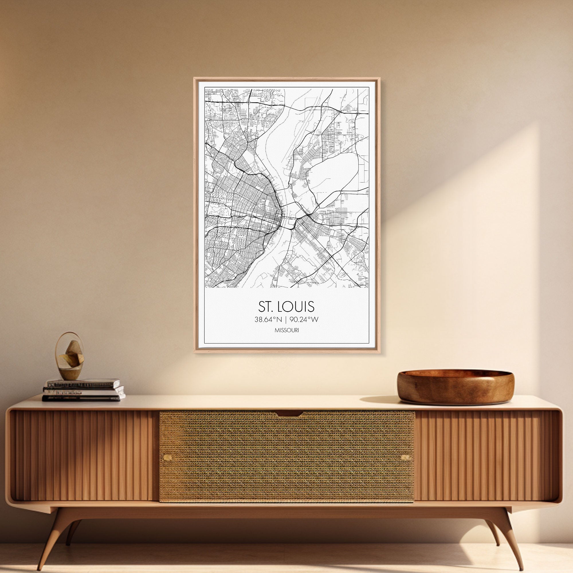 St Louis Street Map, Missouri Map, City Map Print, Modern Wall Art, Wa